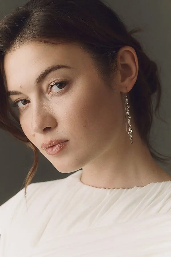 Nadri Threader Drop Earrings With Cubic Zirconia In Rhodium-plated Brass