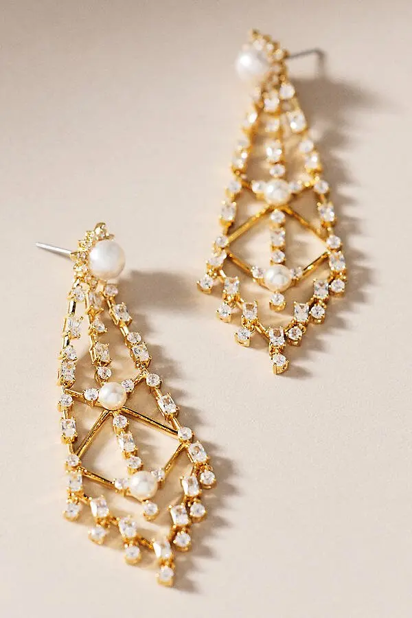 Nadri Lattice Chandelier Drop Earrings - Gold