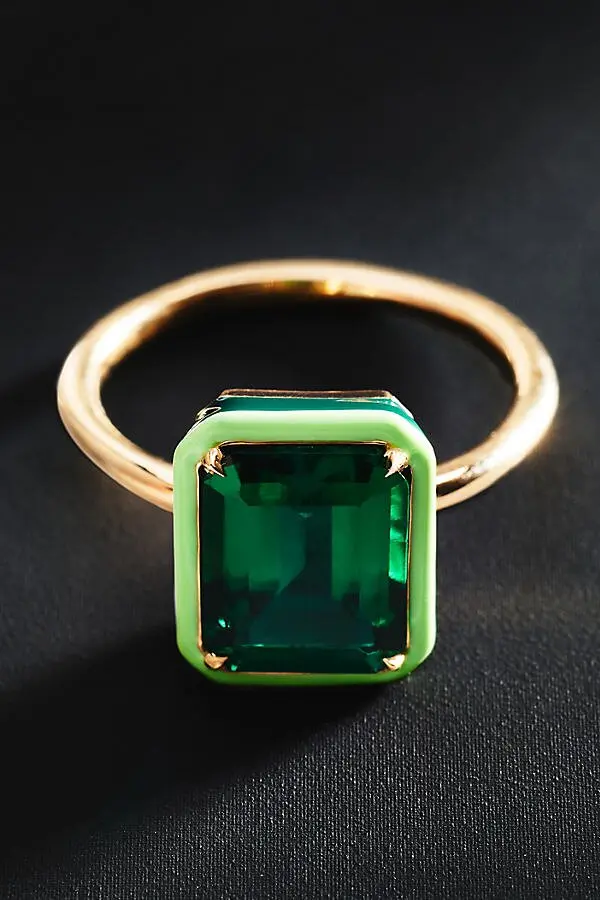Anthropologie Alison Lou Emerald Cocktail Rg - Emerald Green