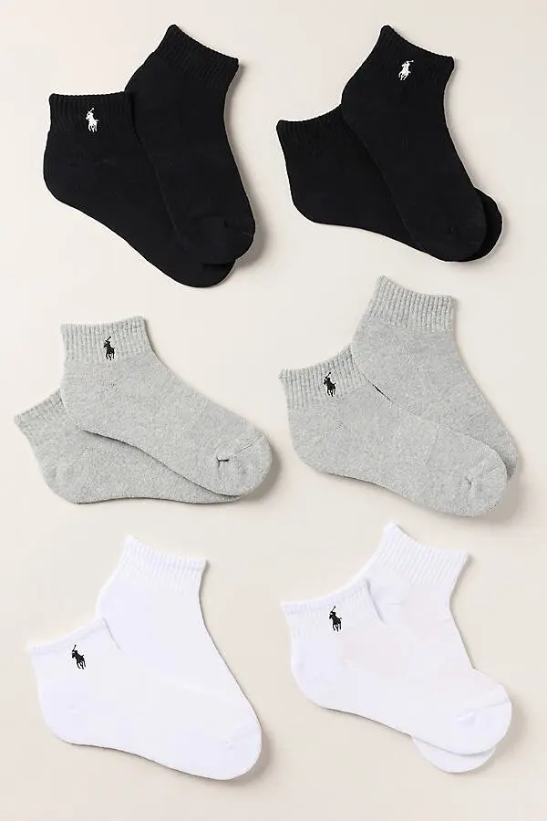 Polo Ralph Lauren Quarter Crew Socks Set Of 6 - Black & White Pattern