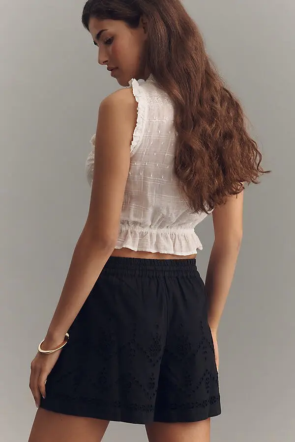 Maeve Cotton Linen Eyelet Shorts - Black