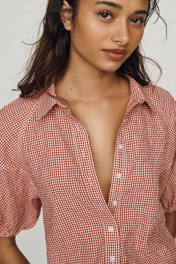PILCRO Puff-sleeve Tie-front Top