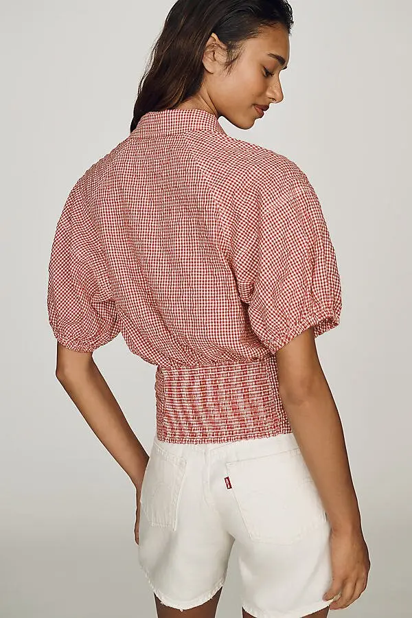 PILCRO Puff-sleeve Tie-front Top