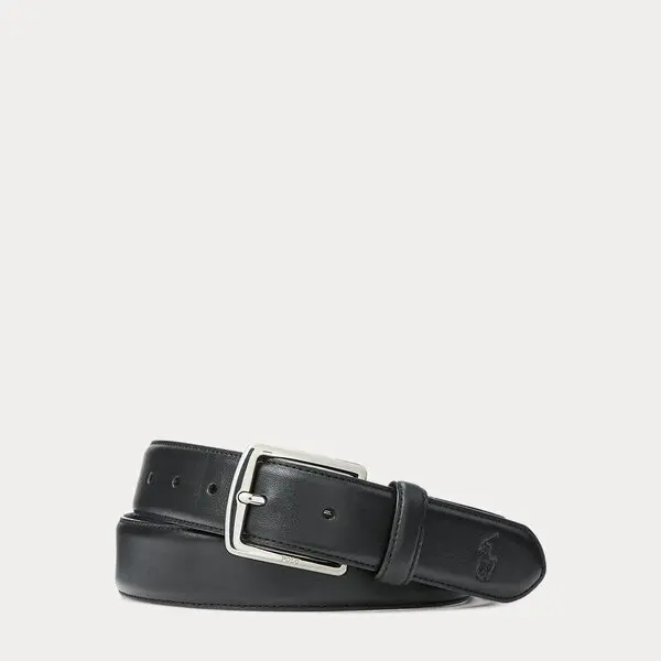 Ralph Lauren Full-grain Leather Dress Belt With Rectangular Buckle - Black