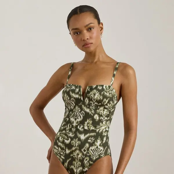 Ralph Lauren Abstract Floral V-cutout Bandeau One-piece Swimsuit - Multi