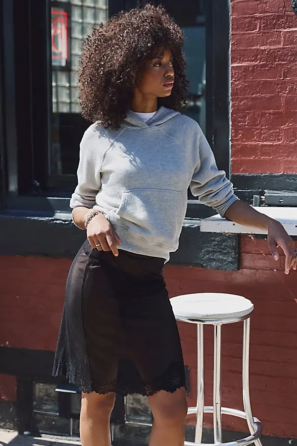 Free People Sheer Mesh Slip Skirt With Lace Trim - Black