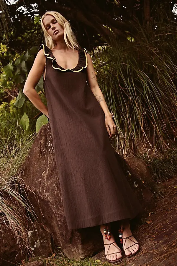 Free People Audra Midi Dress - Double Espresso Combo
