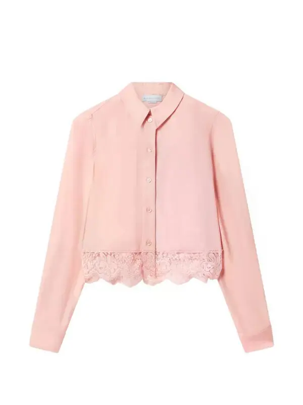 Stella McCartney Cropped Lace-trimmed Silk Blouse - Pink