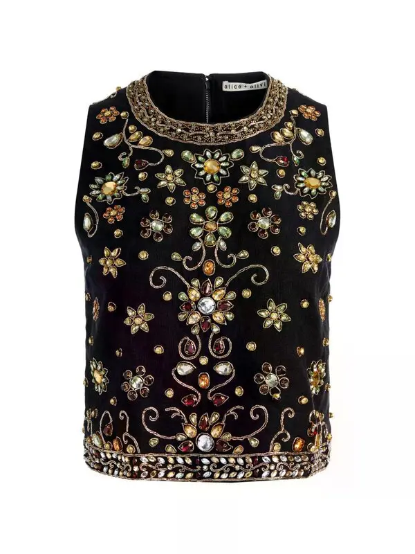 Alice + Olivia Amal Crystal-embellished Cropped Tank Top - Black