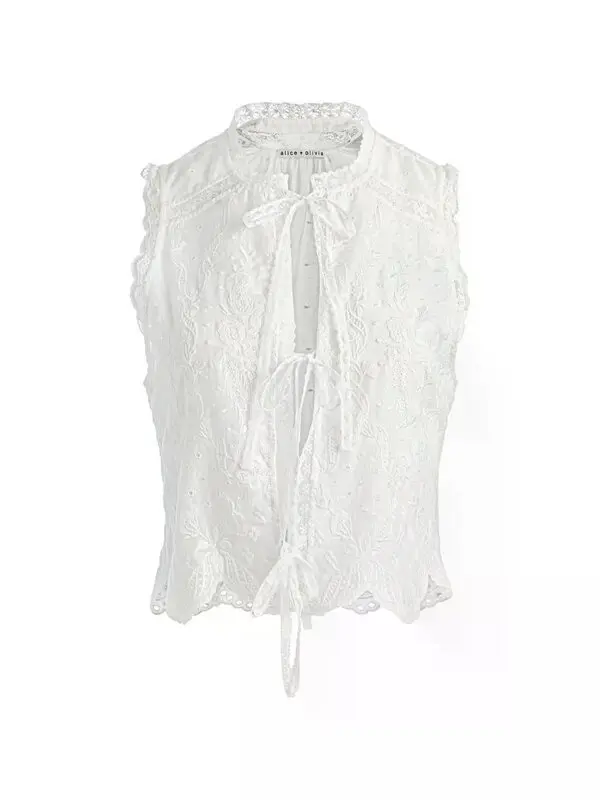 Alice + Olivia Embroidered Tie-front Tank Top - White