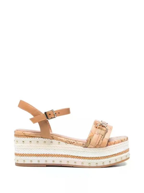 ALVIERO MARTINI 1° CLASSE Geo Map Print Platform Sandals - Brown