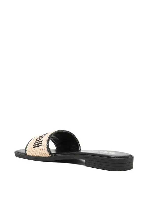 Just Cavalli Logo Embroidered Raffia-effect Sandals