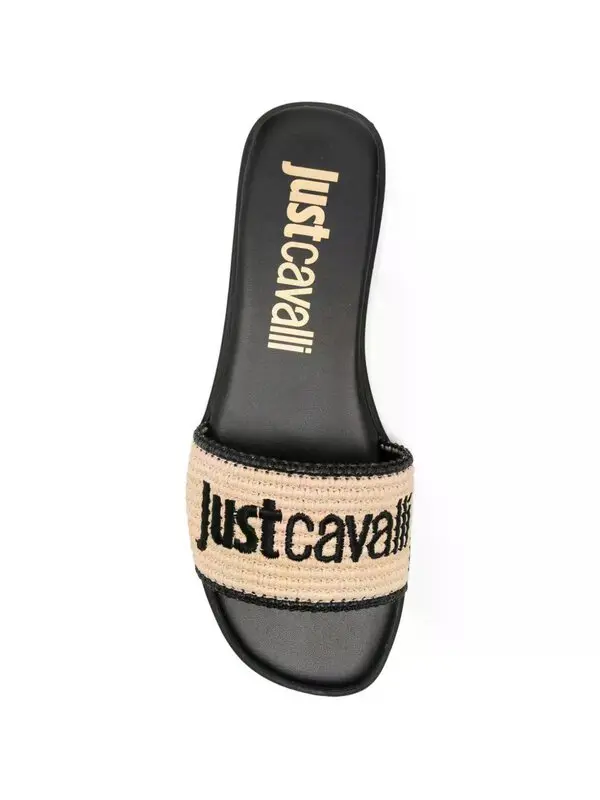 Just Cavalli Logo Embroidered Raffia-effect Sandals