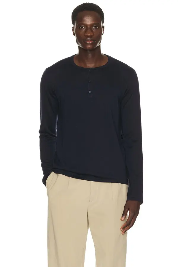 THE ROW Ayan Top Fine Knit Cashmere Silk Quarter Button Henley