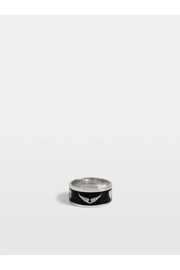 Zadig&Voltaire Brass Enamel Ring With Zv Logo - Silver