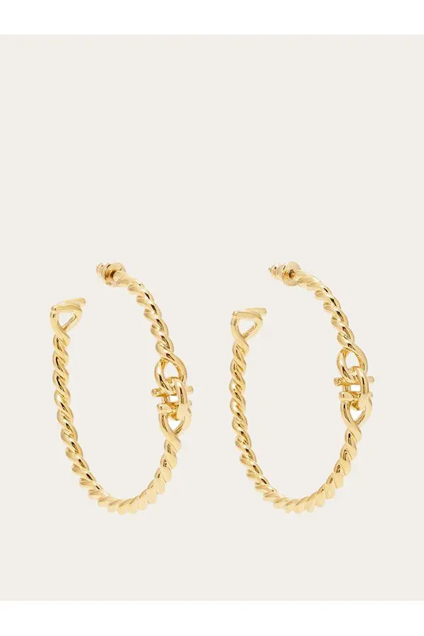 FERRAGAMO Twisted Chain Gancini Hoop Earrings - Gold