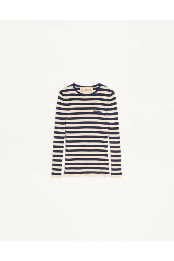 Valentino Garavani Striped Cotton Sweater - Blue