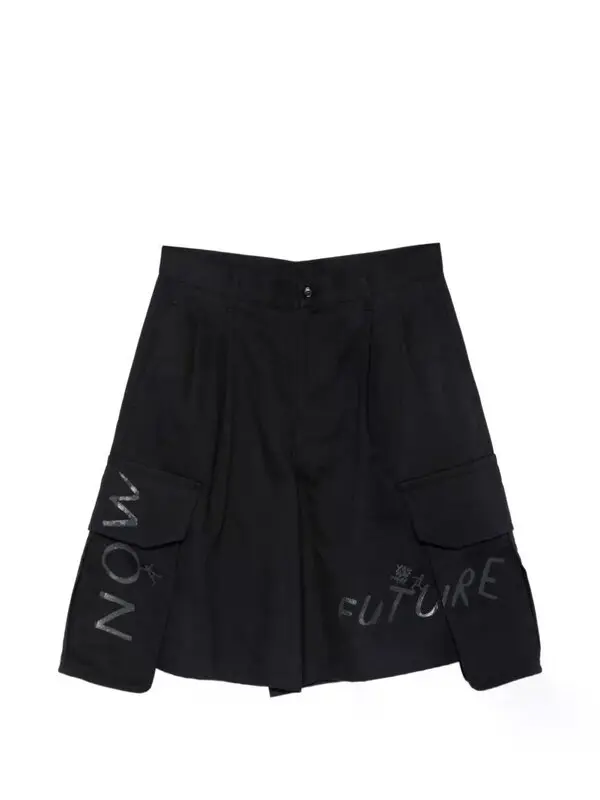 Comme Des Garçons Navy Cargo Shorts With Slogan Print - Blue