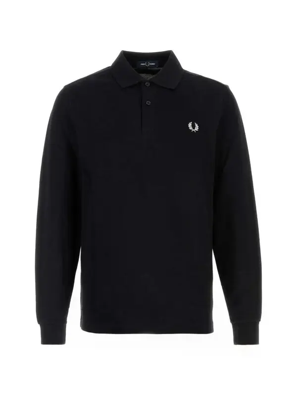 Fred Perry Long-sleeve Logo-embroidered Polo Shirt - Black