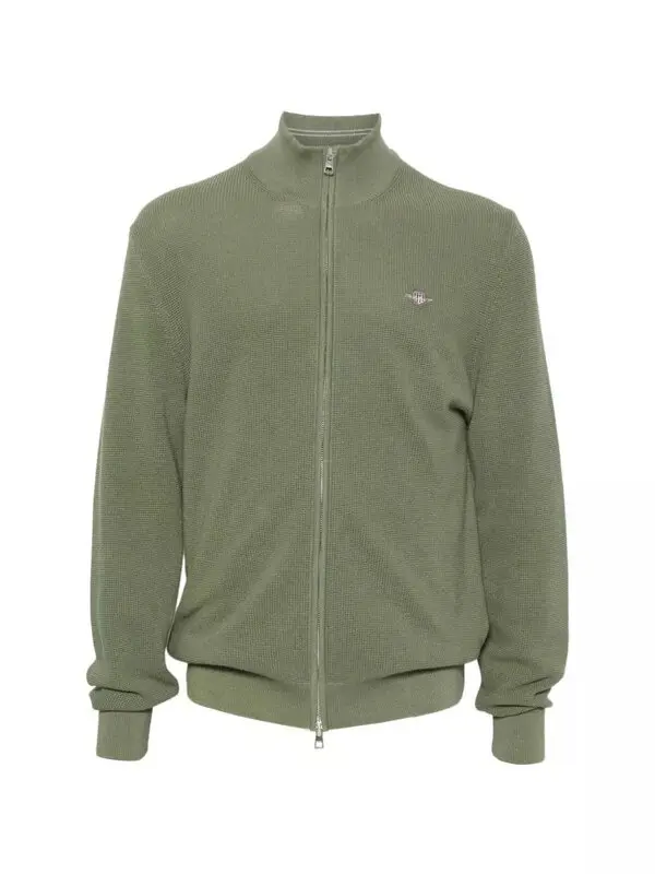 Gant Zip-up Waffle-knit Cardigan - Green