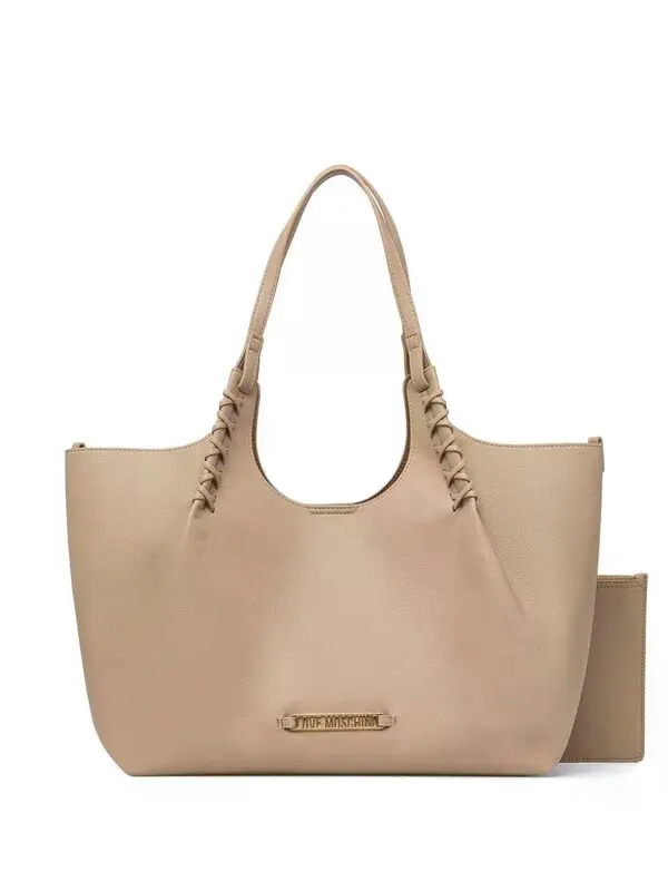 Moschino Shopper Tote Bag With Logo Plaque - Neutrals