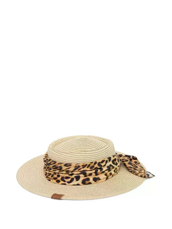 Lola Casademunt Wide-brim Hat With Leopard-print Scarf Detail - Neutrals