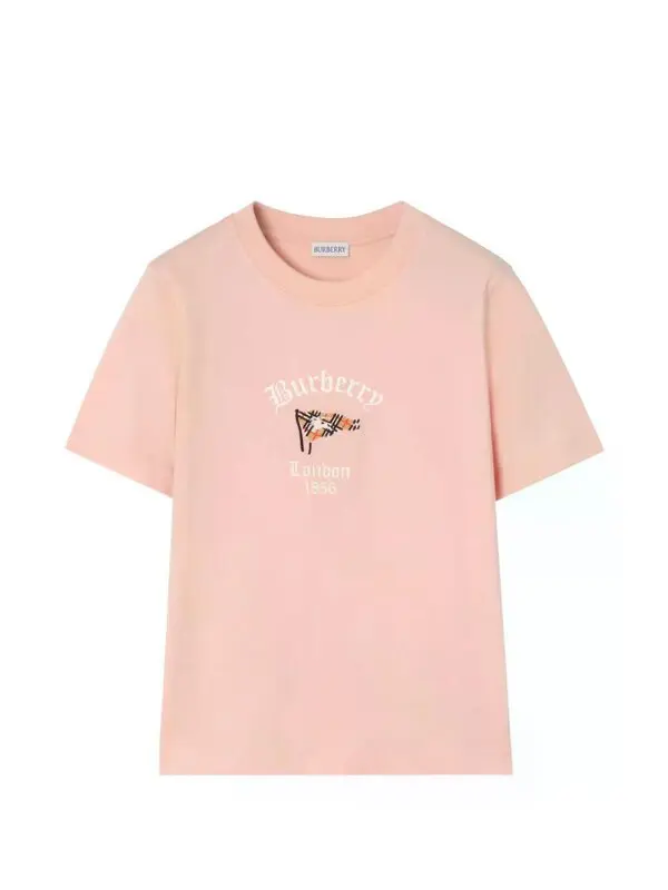 Burberry Logo Embroidered Cotton T-shirt - Pink