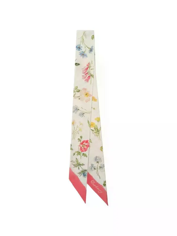 Burberry Skinny Blooms Of Britain Silk Scarf - Neutrals