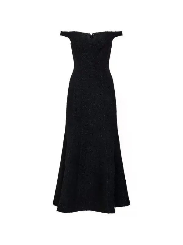 SELF-PORTRAIT Off-the-shoulder Flared Maxi Dress - Black