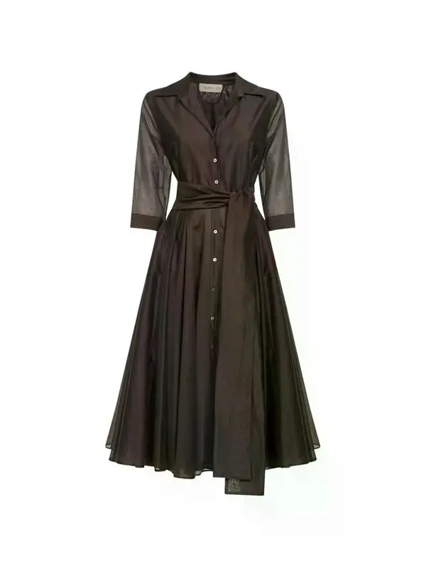 BLANCA VITA Belted Flared Midi Dress - Brown