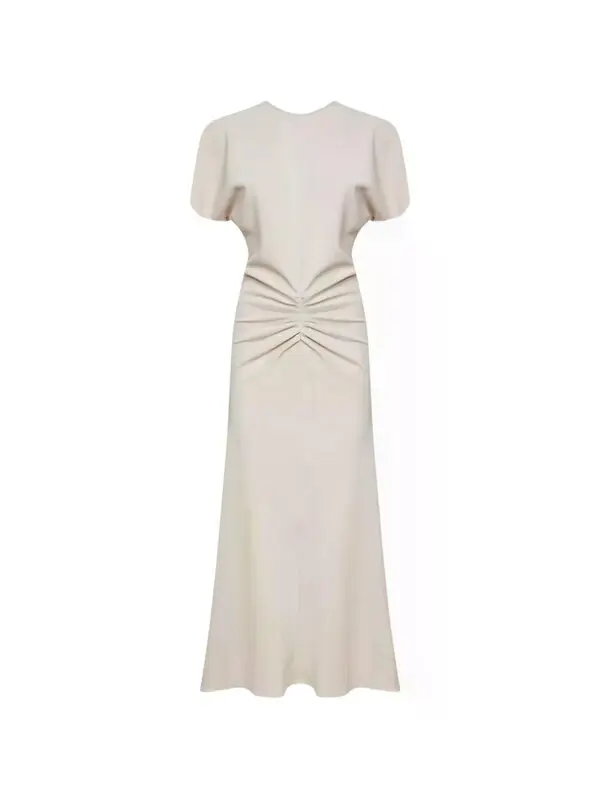 BLANCA VITA Arteta Gathered-detail Midi Dress - Neutrals