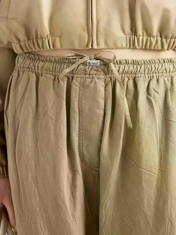 Prada Cotton And Linen Pants With Logo Detail