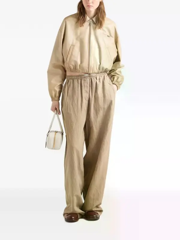 Prada Cotton And Linen Pants With Logo Detail - Grey