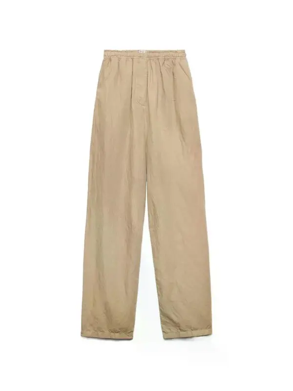 Prada Cotton And Linen Pants With Logo Detail - Neutrals