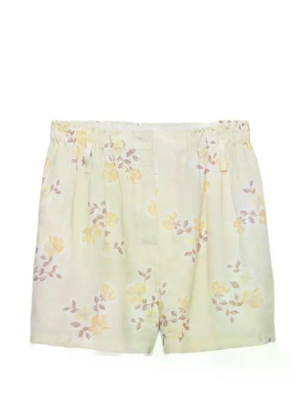 Prada Linen Floral Print Shorts - Yellow