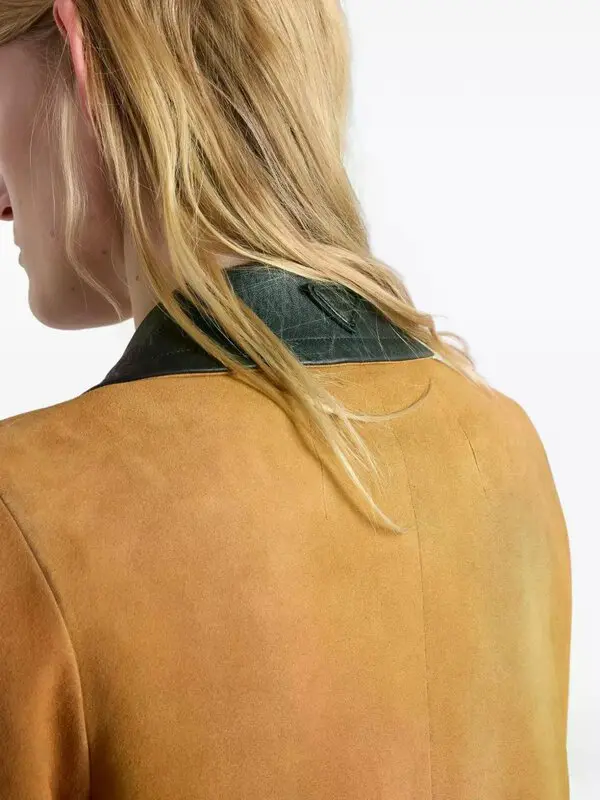 Prada Suede Single-breasted Coat With Contrasting Leather Trim