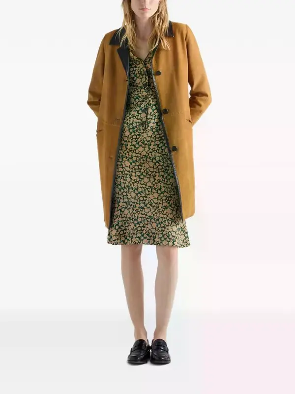 Prada Suede Single-breasted Coat With Contrasting Leather Trim