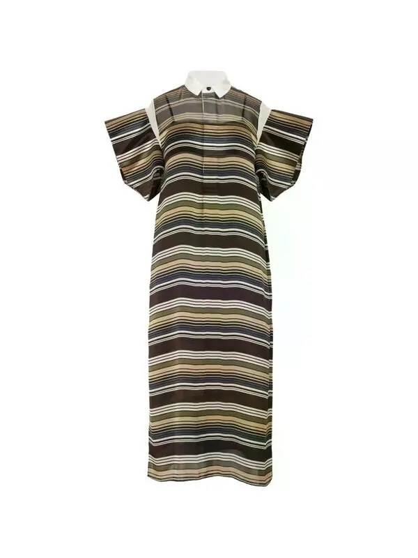 Sacai Striped Short-sleeve Midi Dress