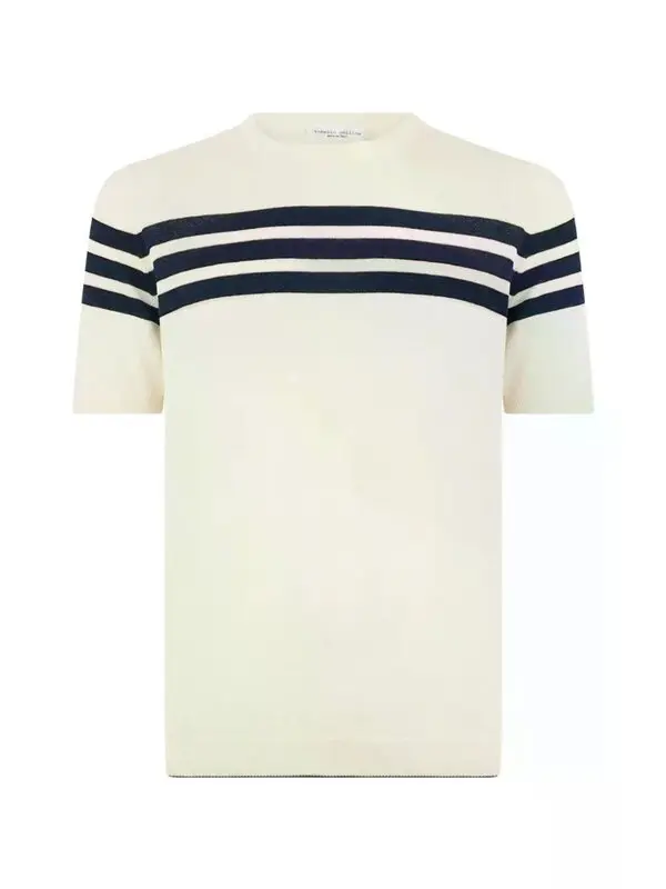 ROBERTO COLLINA Stripe Print Short Sleeve Sweater - Neutrals