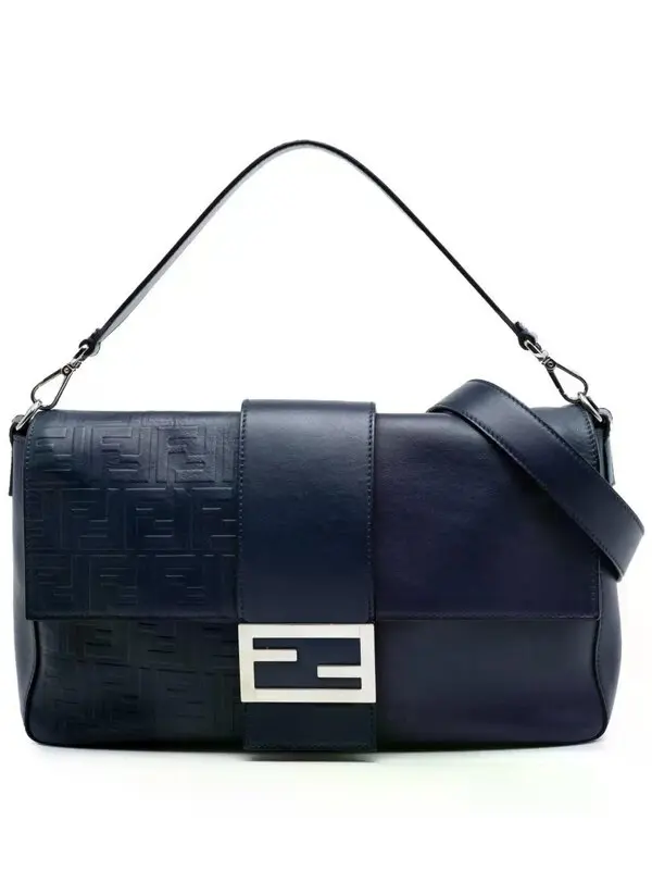 Fendi Zucca Embossed Leather Convertible Belt Baguette Satchel