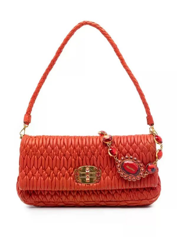 Miu Miu Matelassé Nappa Crystal Chain Satchel - Orange