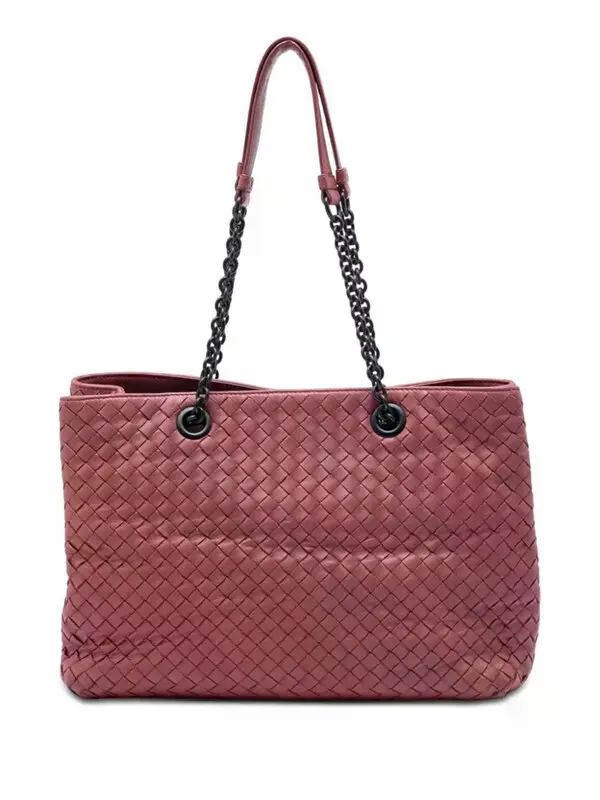 Bottega Veneta Medium Nappa Intrecciato Double Chain Tote Bag - Pink