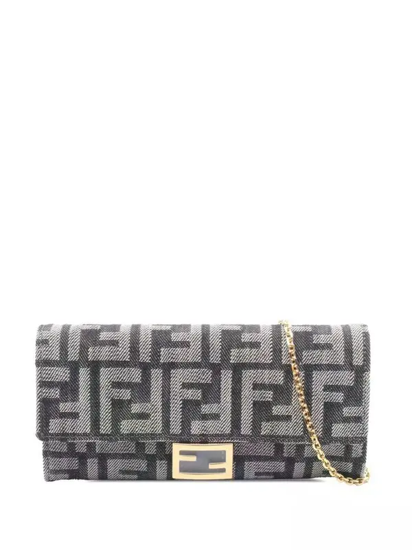 Fendi Ff Jacquard Denim Wallet On Chain Crossbody Bag - Blue