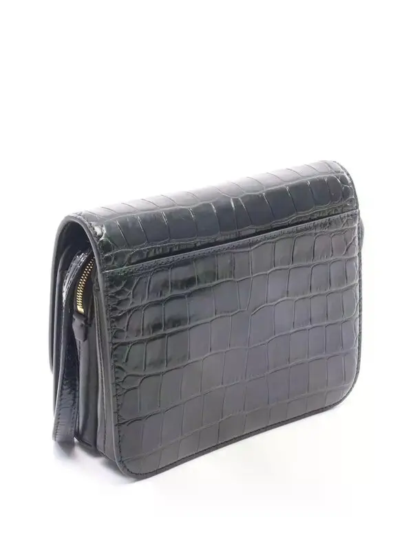 Balenciaga Small Croc Embossed Shiny Calfskin B Logo Crossbody Bag - Black