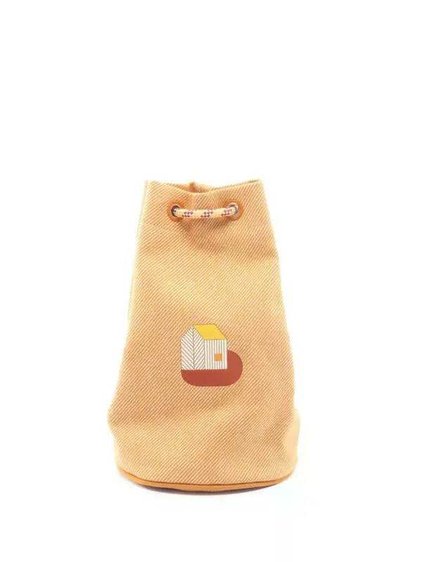 Hermès Wool Les Cabanes Drawstring Bag Bucket Bag - Orange