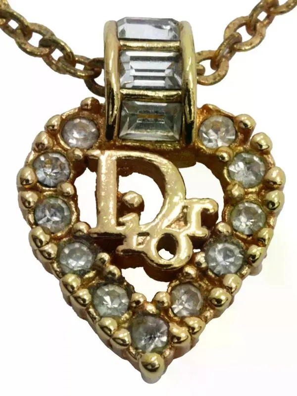 Dior Plated Crystal Heart Pendant Necklace - Gold