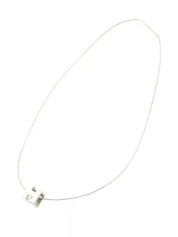 Hermès Palladium Plated Enamel Cage D'h Pendant Necklace - Silver