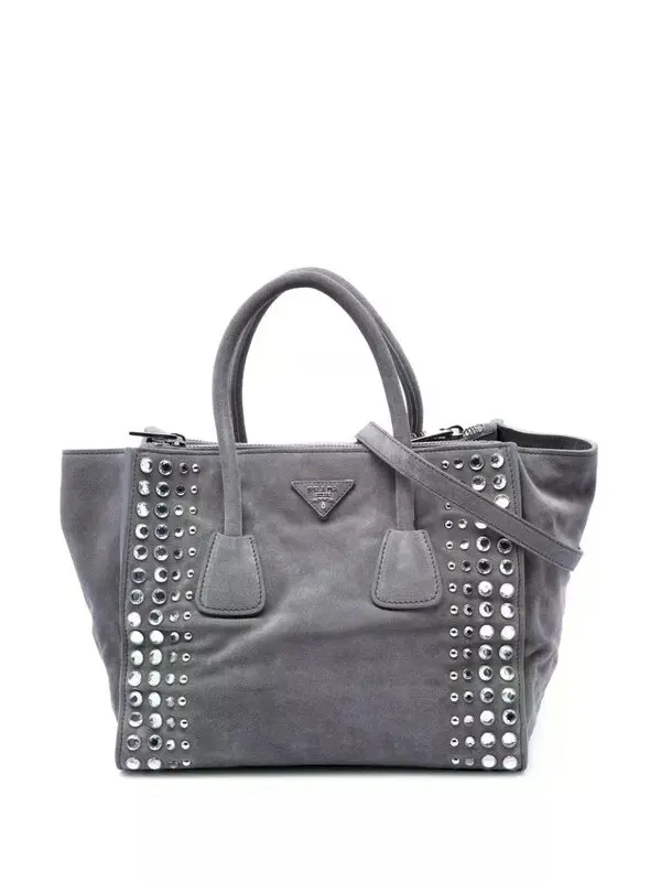 Prada Suede Embellished Twin Pocket Satchel