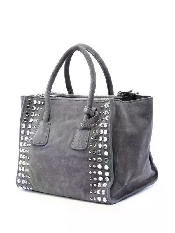 Prada Suede Embellished Twin Pocket Satchel