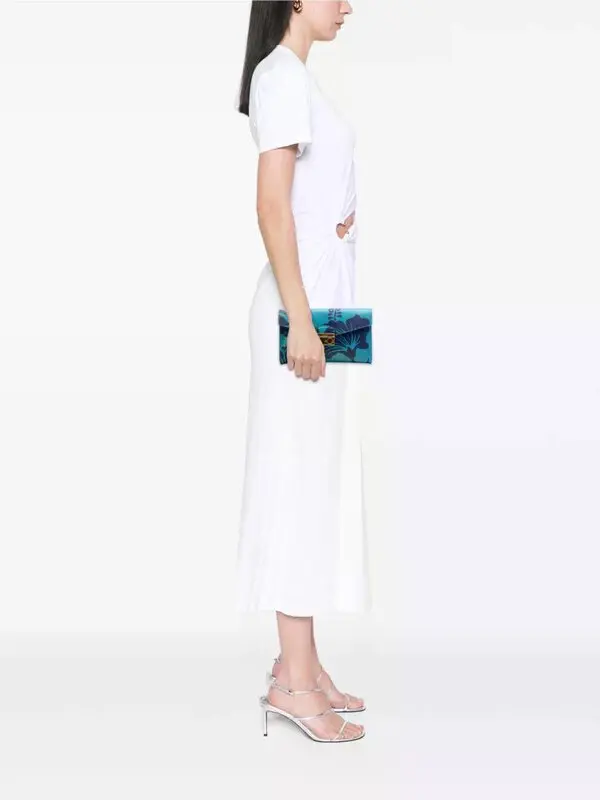 Prada Saffiano Hibiscus Print Sound Lock Clutch Bag